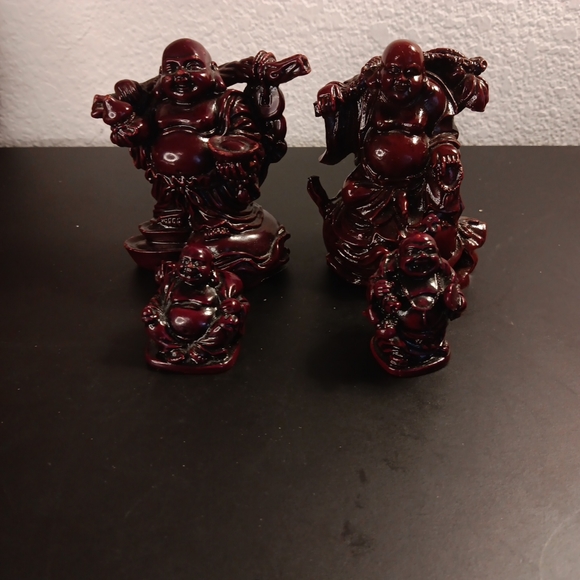 Art | Exquisite Vtg Chinese Cinnabar Set Of Laughing Buddha Figurines ...